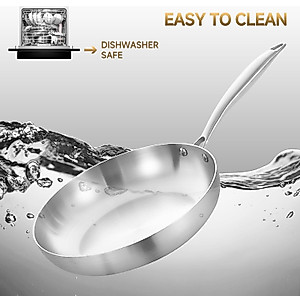 LOLYKITCH 8.5-10 Inch Tri-ply Stainless Steel Frying Pan Set with Lid,Skillets,Induction Chef's Cooking Pan,Pots and Pans Set,Dishwasher and Oven Safe,10 Inch Pan with Lid.