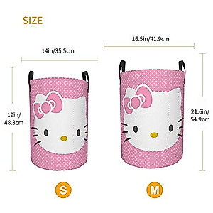 ZHANGJQ Pink Hello Kitty Laundry Hamper Laundrys Basket Large Waterproof Drawstring Foldable with Handles 48L Round Storage Bag,Bathroom/Bedroom/Dorm