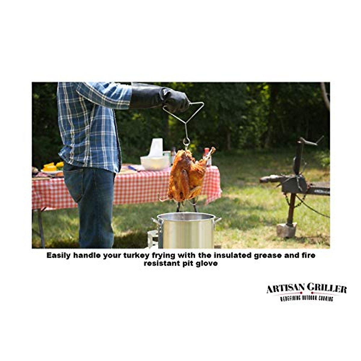 Artisan Griller BBQ & Smoker Gloves/Oven Mitt- Insulated Heat Resistant Grilling Fryer Kitchen Cooking Gloves. Great Barbecue Smoking Oyster Mitt–Long XL Waterproof, Oil and Fire resistant -(Size 10/XL – Black neoprene)