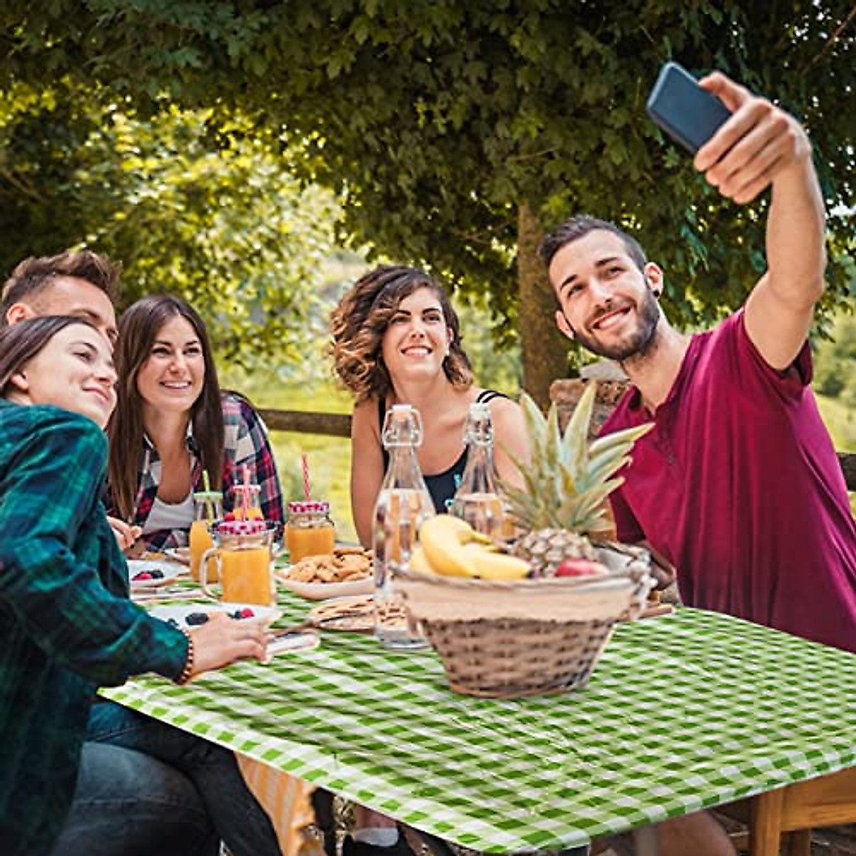 Byliable 6ft Fitted Tablecloth Rectangle Table Cover, Fitted Table Covers for 6 Foot Tables, Washable Picnic Table Cloth Indoor Outdoor Elastic Tablecloth, Green