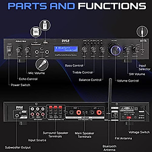 Pyle - PDA7BU (Black) - 5 Channel Rack Mount Bluetooth Receiver, Home Theater Amp, Speaker Amplifier, Bluetooth Wireless Streaming, MP3/USB/SD/AUX/FM Radio, 200 Watt, with Digital ID3 LCD Display