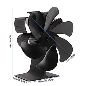 TITA-DONG Mini Stove Fan, 6 Blade Eco Thermal Fan, Black Fireplace Fan with Handle, Energy Efficiency Heat Powered Fan for Wood, Gas, Peellet, High Speed and High Temperature Resistance