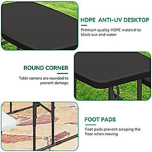 DWVO 37" Picnic Table, Folding Picnic Tables for Outdoors with Weather Resistant Resin Tabletop & Stable Steel Frame for Yard Patio Lawn Party, Black