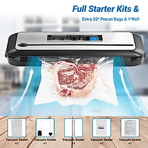 Inkbird Vacuum Sealer Machine Start Kit Including 55 Count 8"x12" Bags & 8"*79' Vacuum Sealer Roll,with Built-in Cutter, Dry & Moist Sealing Modes for Food Storage,Easy Cleaning