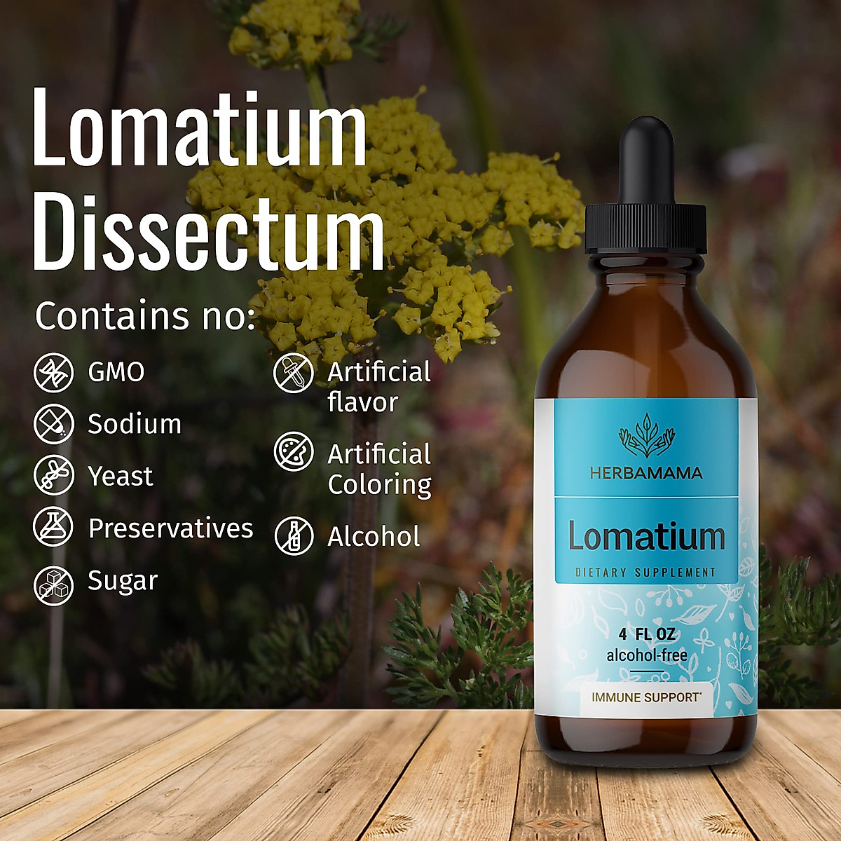 HERBAMAMA Lomatium Tincture - Organic Lomatium Root Drops (4 Fl Oz (Pack of 1))