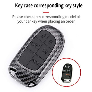 WFMJ Black Carbon Fiber + Silicone Button Smart Remote 5 Buttons Key Fob Cover Case Shell Fob for Jeep Grand Cherokee Dodge Challenger Charger Dart Durango Journey Chrysler 300