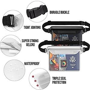 Hommtina Waterproof Phone Case Waterproof Bag,Waterproof Fanny Pack Waterproof Pouch with Adjustable Belt for Beach, Swimming, Boating, Fishing (2 * fanny pack(black+white)+2 * phone case(black))