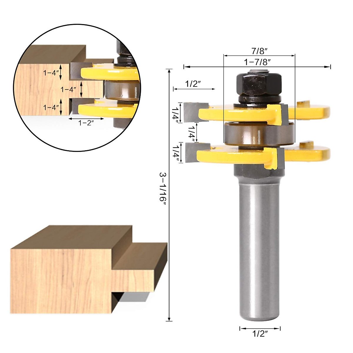 Lock Miter 45 Degree Joint Router Bits + 2Pcs Tongue and Groove Set [1/2-Inch Shank], APLUS 45° Lock Mitre Glue Joint Router Bit + Router Bit Set 3 Teeth T Shape, Wood Milling Cutter Woodworking Tool