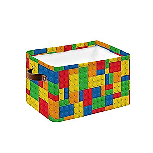Coloured Geometric Storage Basket for Shelves, Color Block Modern Abstract Art Storage Cube Fabric Storage Bins, Closet Organizers with Handles for Book, Toys, Cloth, 15x11x9.5 Inch