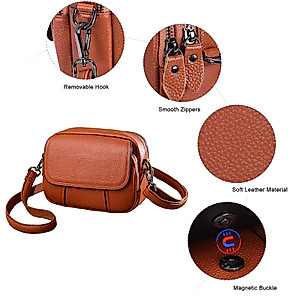 Genuine Leather Purses for Women Trendy Crossbody Bags Small Clutch Purse Shoulder Stachel Handbag Camera Bag, Brown