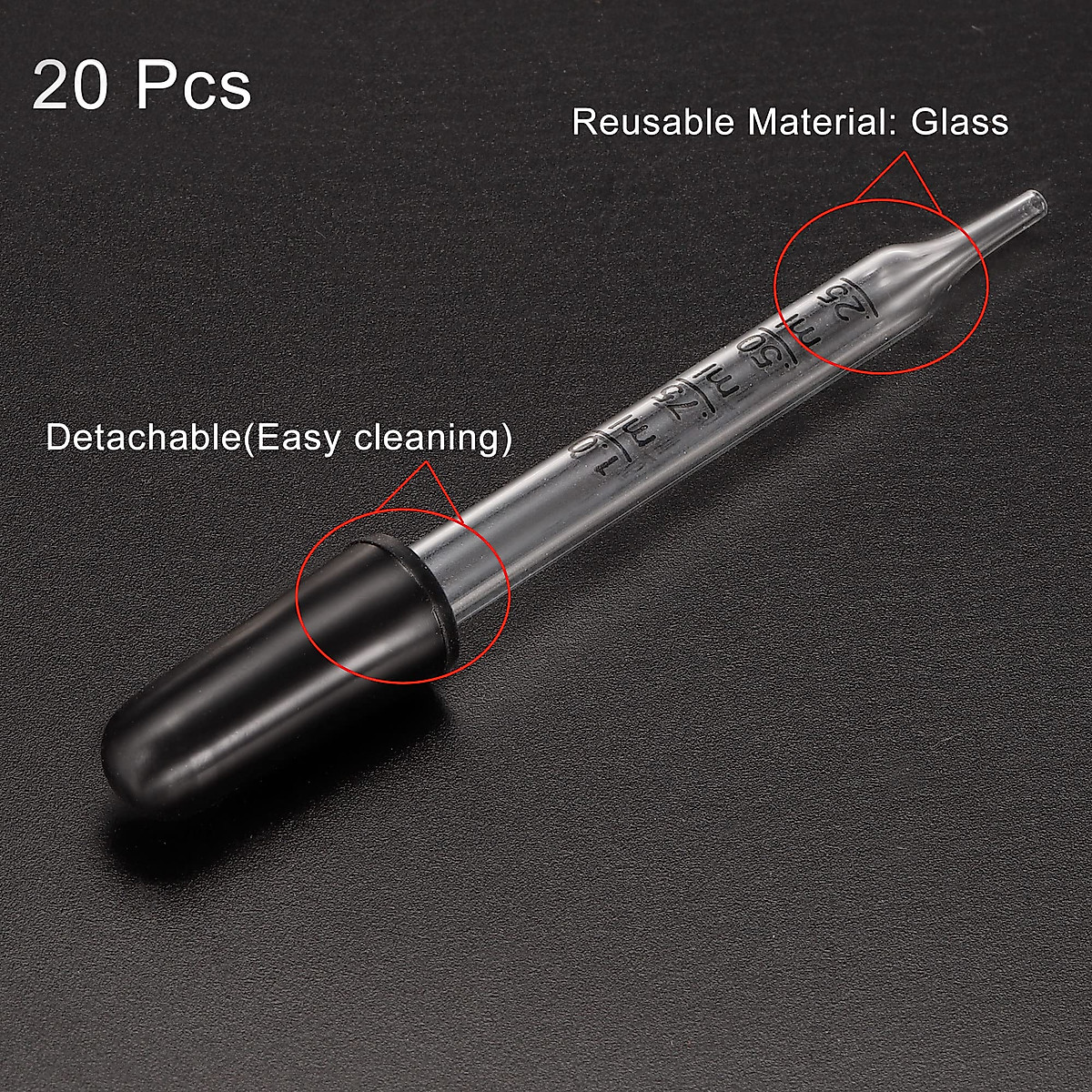PATIKIL Eye Dropper, 20pcs 1ml Glass Straight Tip Graduated Ear Dropper with Rubber Bulbs for Transfer Liquids for Dose and Measurement, Clear