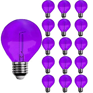 G40 Light Bulbs Replacement Purple 1W Shatterproof Plastic LED Globe Bulbs G40 LED String Lights Replacement Bulb E12/C7 Candelabra Base for Indoor Outdoor Patio String Lights,15 Pack(Purple)