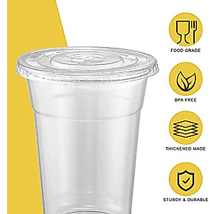 VITEVER [100 Sets - 24oz] Plastic Cups with Lids and Straws, Disposable Cups for Iced Coffee, Smoothie, Milkshake, Cold Drinks - Clear