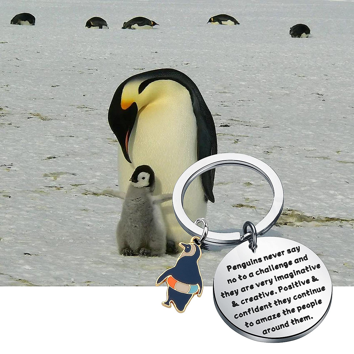 bobauna Penguin Keychain Gift Penguins Never Say No To A Challenge Inspirational Penguin Gift For Penguin Lover (penguins amaze people keychain)