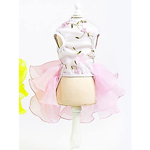 QWINEE Dog Dresses Pets Flower Mesh Dog Tutu Dress Birthday Wedding Party Dog Clothes for Cat Puppy Small Medium Dog Pink L