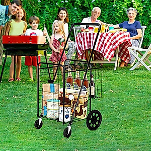 XYYSSM Iron 1200mm Telescopic Armrest 0.8mm No. 16 Round Tube 50kg Black Foldable Shopping Cart, Shopping Cart with Dual Swivel Wheels for Groceries - Compact Folding Portable Cart Saves Space