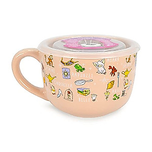Disney Princess Ceramic Soup Mug with Vented Lid | Bowl For Ice Cream, Cereal, Oatmeal | Large Coffee Cup For Espresso, Caffeine, Beverage | Cute Home & Kitchen Decor Essentials | Holds 24 Ounces