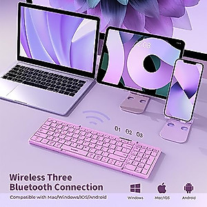 seenda Foldable Bluetooth Keyboard for Travel, Portable Wireless Folding Keyboard with Number Pad, Full-Size Rechargeable Keyboard for Laptop Tablet PC Mac Windows iOS Android - Purple Pink
