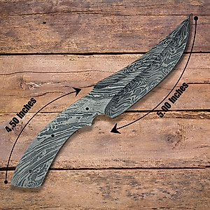 Damascus Knife Blanks for Knife Making Supplies Full Tang, 9.5 Inch Hunting Knife Blade Blank 2180
