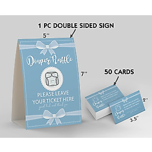 Diaper Raffle Tickets for Baby Shower Sign，Baby Shower Invitations with Diaper Raffle Cards - Baby Shower Games for Boy(1 Sign with 50 Raffle Tickets) Toctose010