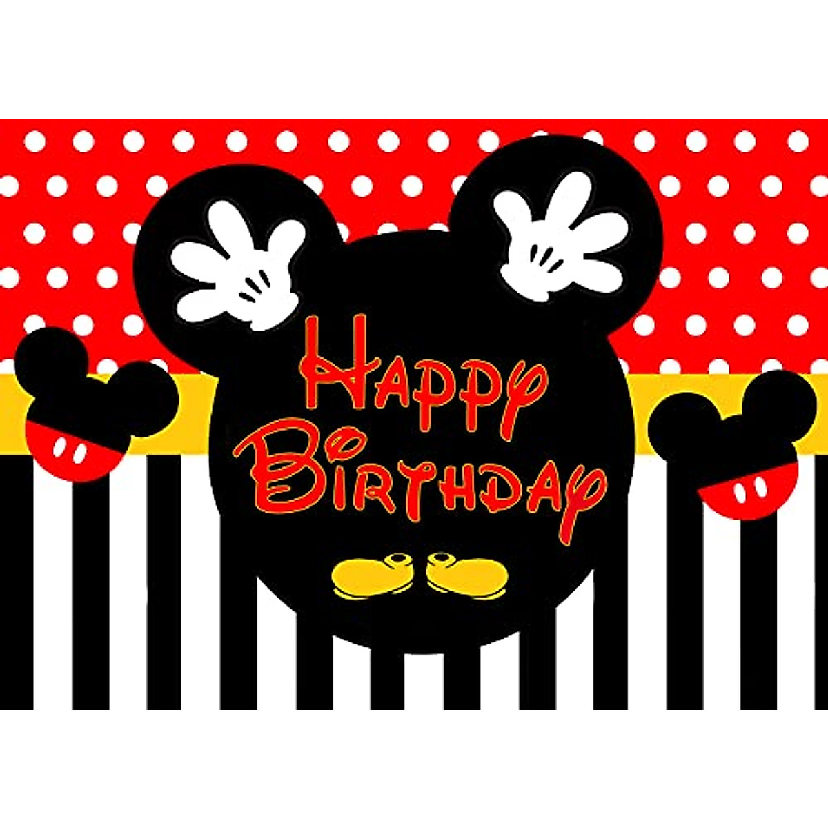BINARY, Betta Mickey Mouse Photo Backdrop Mickey Happy Birthday Backdrop Red Black Stripes Dots Cartoon Mouse Backdrops for Baby Birthday Party Cake Table Background 6x4ft