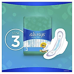Always Ultra Thin Size 3 Extra Long Super Pads with Wings Unscented, 28 Count