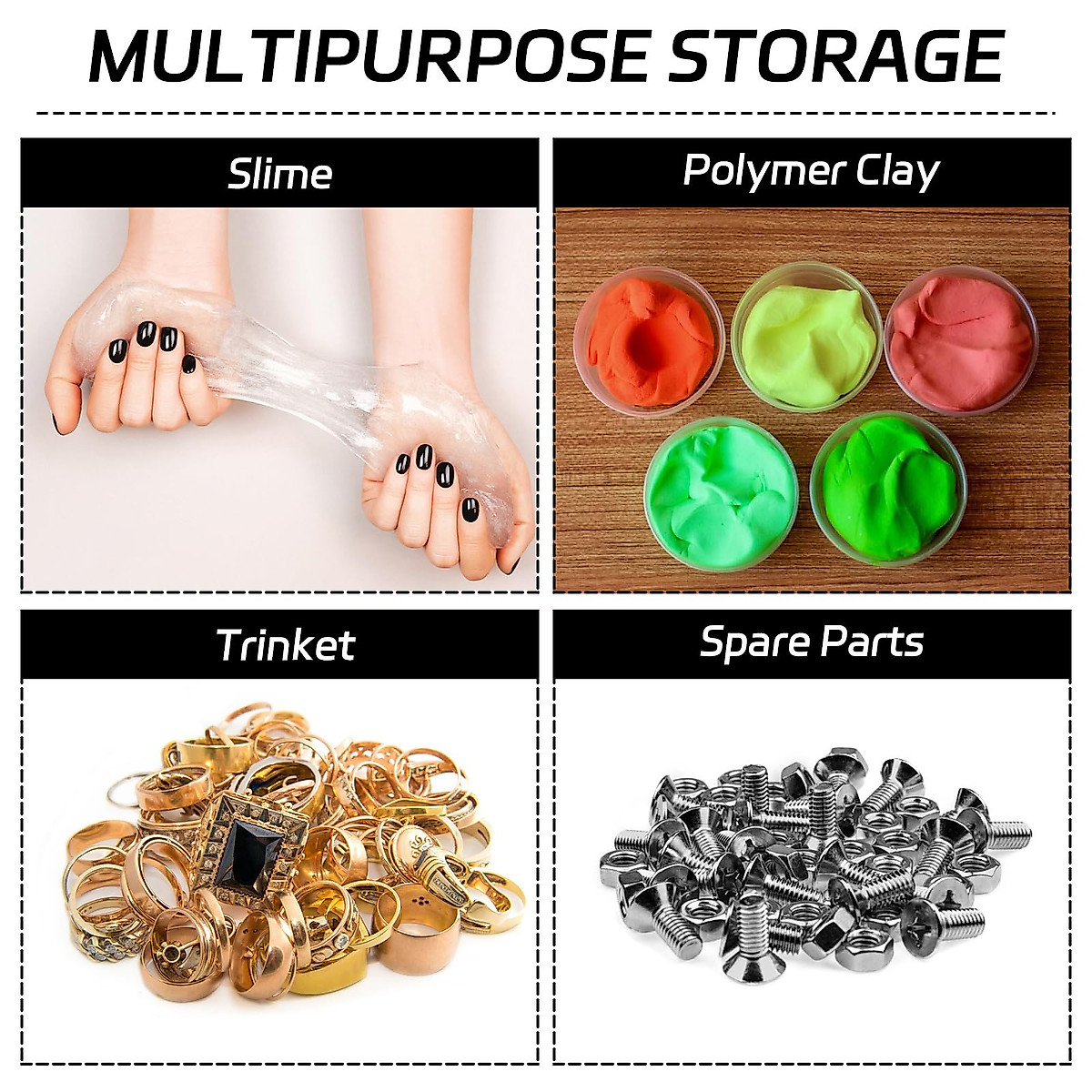 RHBLME 50 PACK Slime Containers with Lids and Handles, 20 PACK 17oz Clear Slime Bucket and 30 PACK 10oz Small Bucket, Clear Slime Storage Case for Slime DIY Art Craft Small Items Part Material