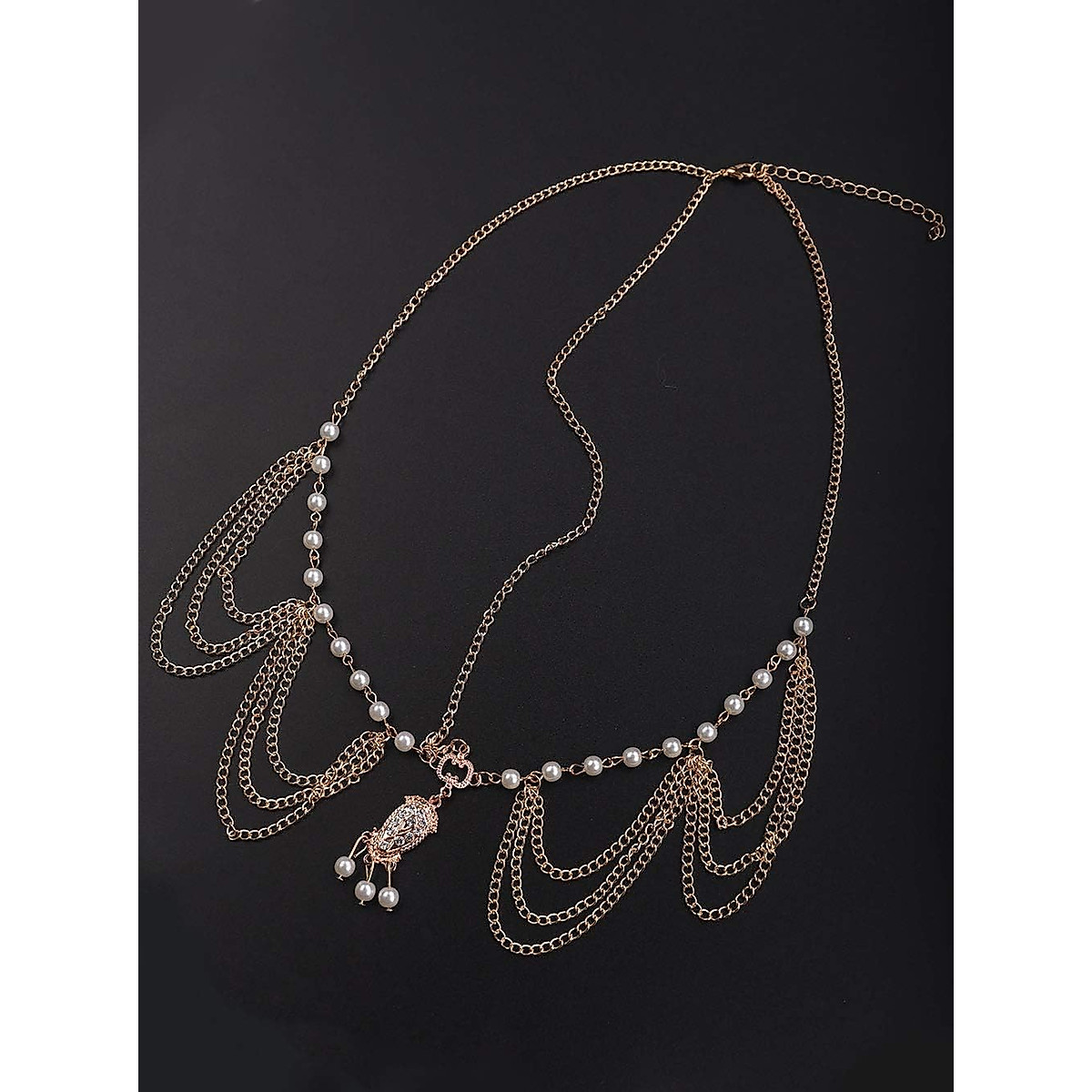 Chargances Women Head Chain Gold-tone Rhinestone Crystal Bridal Head Chain Wedding Hair Accessorie Indian Costume Jewelry Egyptian Headband Belly Dance or 1920s Fashion Style Party Headpiece for Women