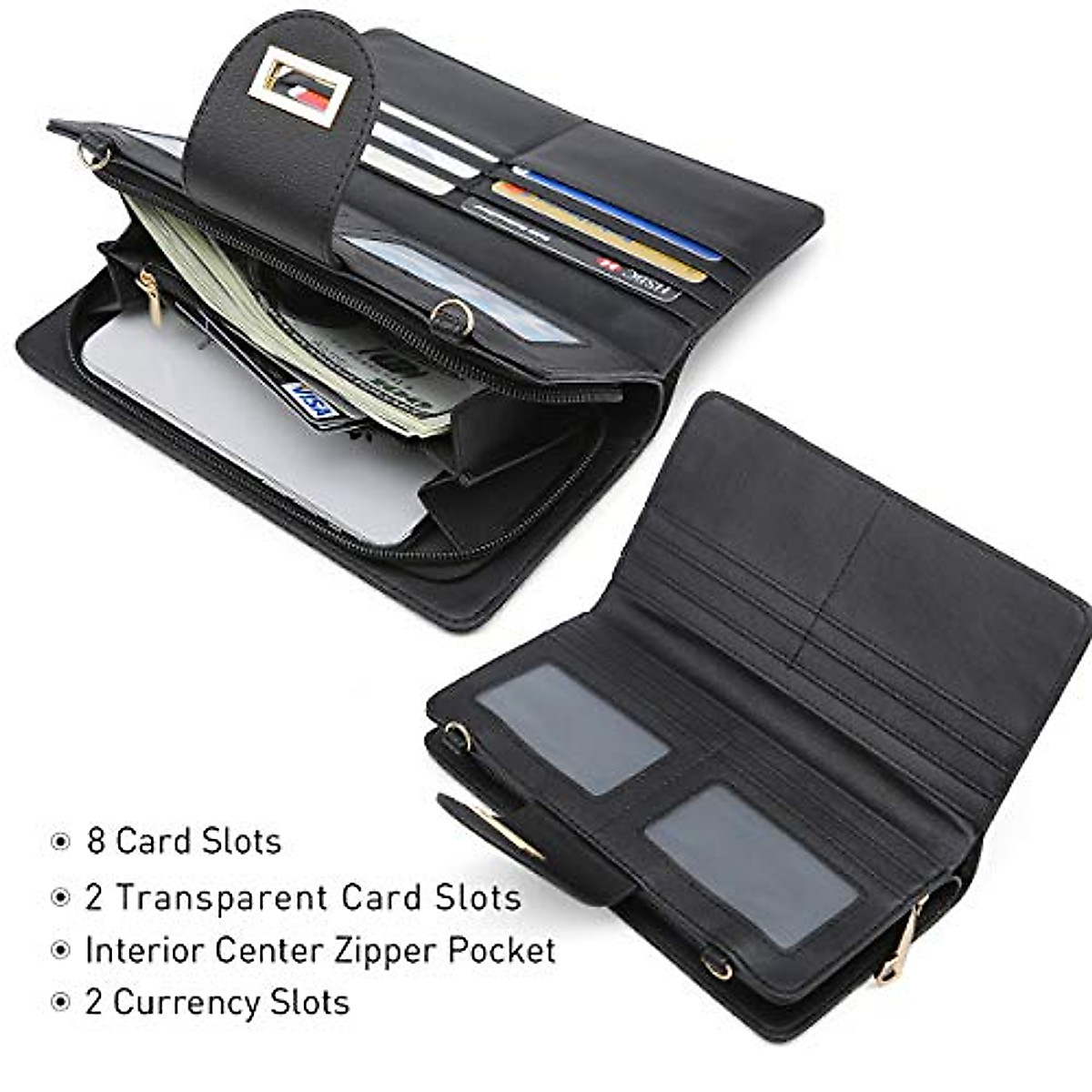 MKP Women Fashion Small Crossbody Shoulder Bags Cell Phone Purse Wallet Clutch Bag Credit Card Holder Clutch Wallets w/Removable Strap (Black)