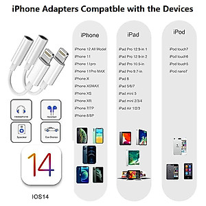 [Apple MFi Certified] 3.5mm Headphones Adapter for iPhone, 2 Pack Lightning to 3.5mm Earphones/Headphones Jack Aux Audio Adapter Dongle for iPhone 12 11 XS XR X 8 7 iPad, Support iOS 14 and More