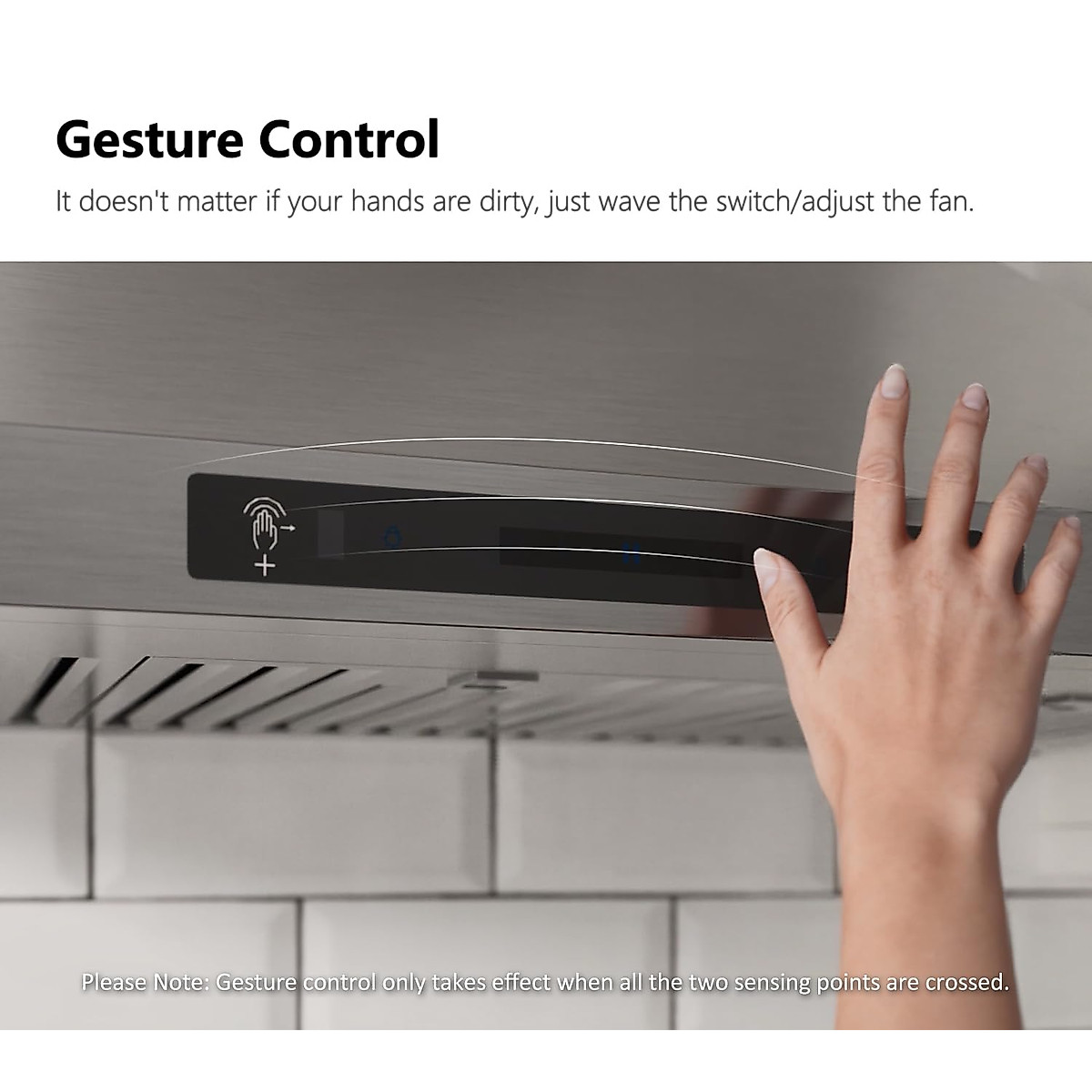 IKTCH 30-inch Wall Mount Range Hood 900 CFM Ducted/Ductless Convertible, Kitchen Chimney Vent Stainless Steel with Gesture Sensing & Touch Control Switch Panel, 2 Pcs Adjustable Lights(IKP02-30'')