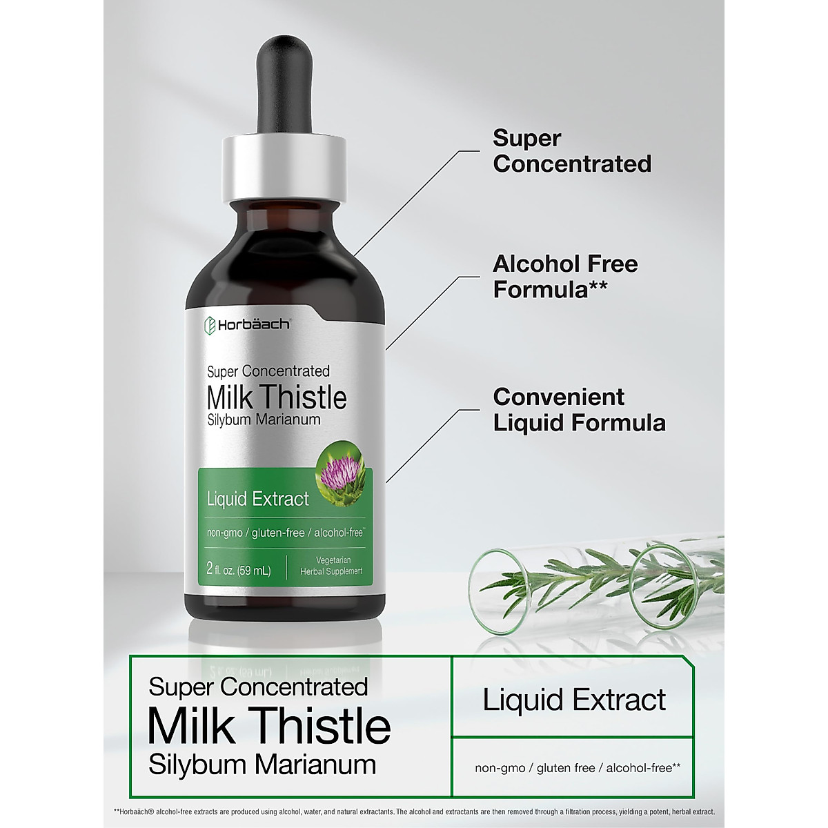 Horbäach Milk Thistle Extract Liquid | 2 fl oz | Alcohol Free | Vegetarian, Non-GMO & Gluten Free Supplement