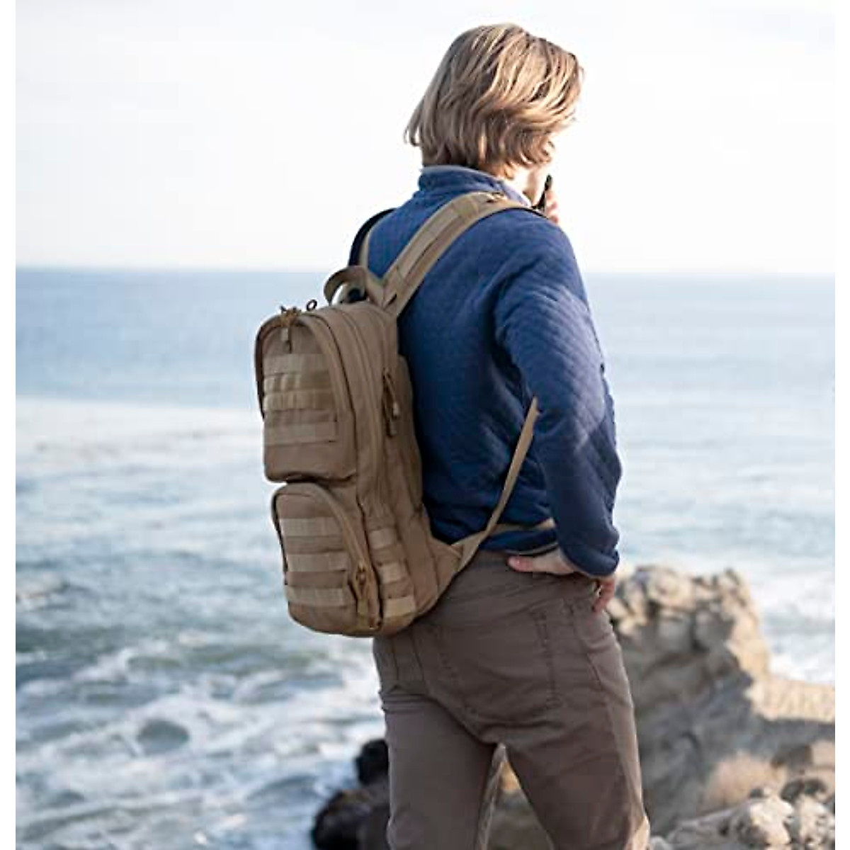 MARCHWAY Tactical Molle Hydration Pack with 3L TPU Water Bladder, Military Backpack with Multi Compartment for Cycling, Hiking, Running, Backpacking (Coyote Brown)