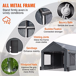 VEVOR Carport, 10x20 ft Heavy Duty Portable Garage with Roll-up Windows & Removable Sidewalls, UV Resistant Waterproof All-Season Car Canopy for SUV, Car, Truck, Boat