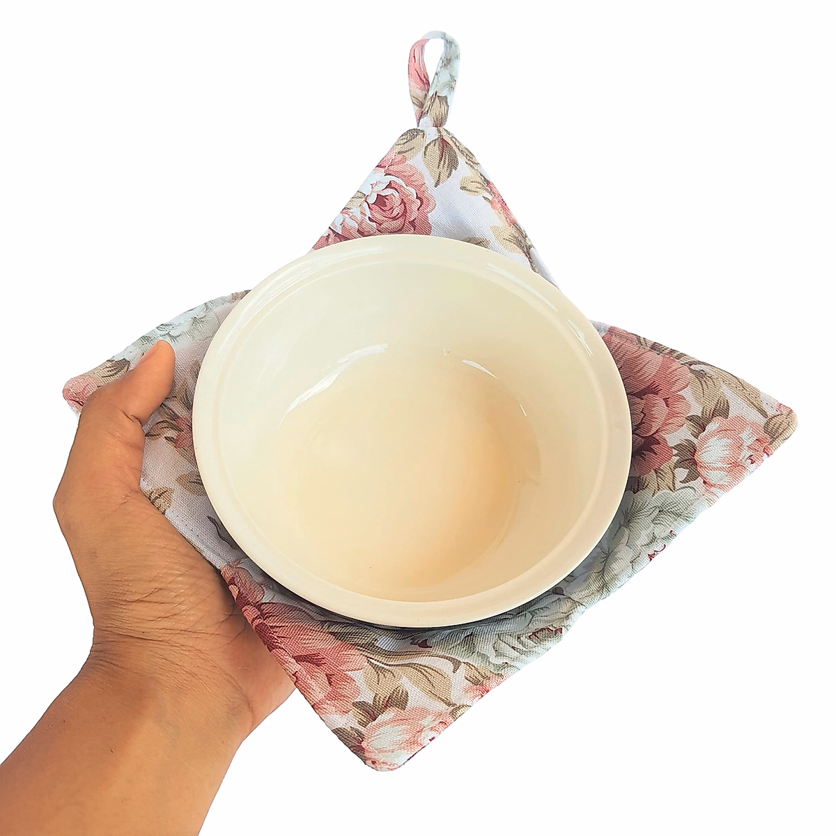 CUSHYSTORE 2X Bowl Cozy Pot Holder Canvas Holders Heat and Cold Resistant Anti-Scalding Protector (Pink Rose Garden), 7.5''x7.5''x4''