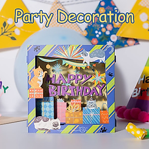 HOMANGA Happy Birthday Cat Greeting Card, 3D Cat Birthday Card, Cat Box Pop Up Bday Card, Displayable Birthday Gift for Cat Person, Mom, Daughter, Sister, Friend with Blank Note and Envelope, 6" x 6"