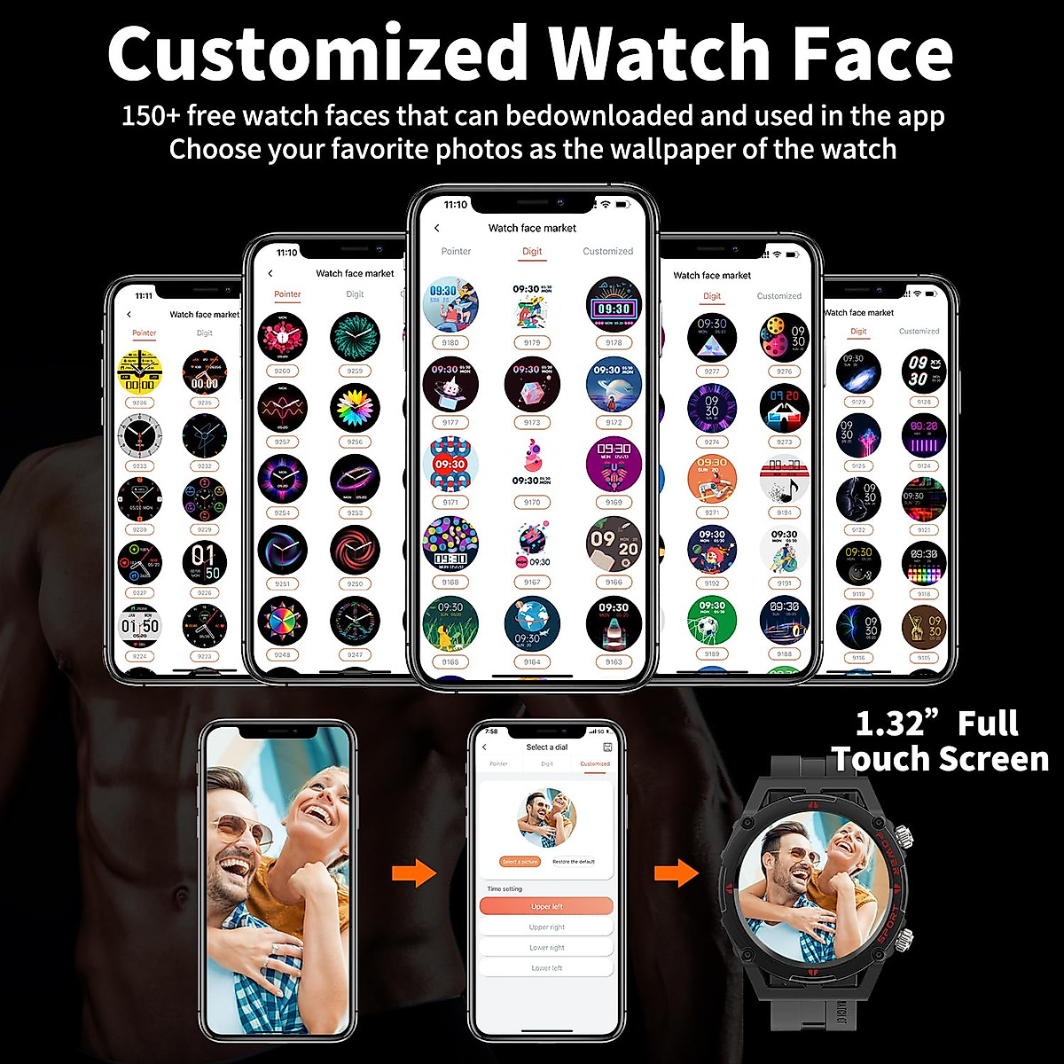 KINGSTAR Smart Watches - 1.32" Smartwatch for Men with Text and Call | Fitness Tracker Watch with Heart Rate Sleep Monitor,AI Voice, Pedometer, IP67 Waterproof Smart Watches for Android iOS Phones