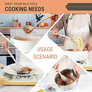 Hvygss Silicone Cooking Utensils Set, Heat Resistance Kitchen Utensils Set with Long Wooden Handle, BPA-free Large Silicone Spatula, Kitchen Tools for Non Stick Frying Pans and Pots, 6 Pcs（Khaki）