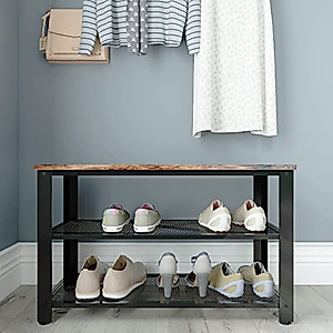 FUSLITE Shoe Bench, 3-Tier Shoe Rack with Mesh Shelves, Shoe Storage Organizer Shoe Rack with Storage Shelves for Entryway, Hallway, Mudroom, Bedroom, Closet