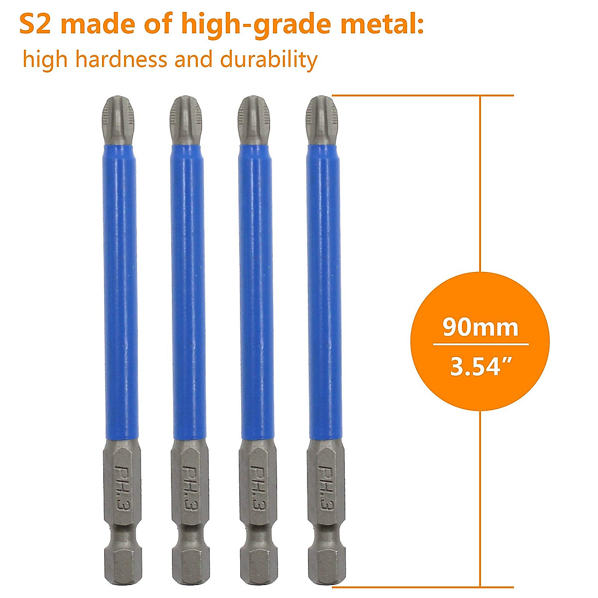 Biaungdo 10Pcs Magnetic PH3 Phillips Bits Set 3.5 inch Long Anti Slip #3 Bit (PH3 x 90MM)