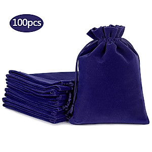 Lucky Monet 25/50/100PCS Velvet Drawstring Bags Jewelry Pouches for Christmas Birthday Party Wedding Favors Gift Candy Headphones Art and DIY Craft (100Pcs, Royal Blue, 4” x 6”)
