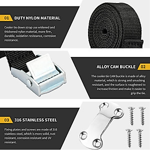 Cooler Tie Down Kit, Cooler Tie Down Fixed Straps for YETI & RTIC Coolers to Prevent Skids and Bumpy in Ship Deck Truck Chassis Trailers, with 316 Stainless Steel Plates and Screws