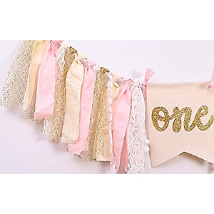 Highchair Banner 1st Birthday - Pink Happy Birthday Banner Party Decorations for First Birthday,Best Princess Photo Props for Baby Girl(Swan)