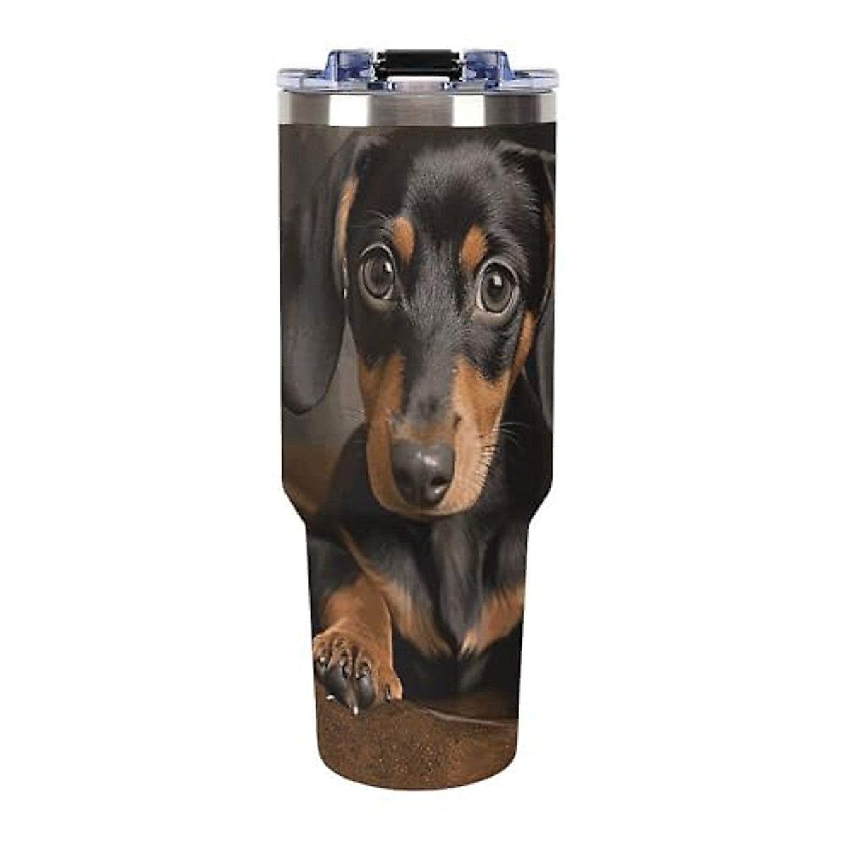 LLUTSNTH 40 Oz Vacuum Tumbler with Light Rose Red Handle Leakproof Insulated Tumbler Cute Dachshund Stainless Steel Travel Mug with Lid And Straw Coffee Cup Cute Water Bottles Cup Holder Friendly