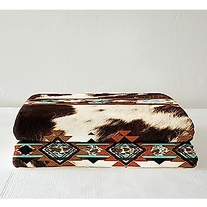 Custom Name Cowhide Fleece Blanket Brown Highland Cow Print Blanket 50"x60",Western Throw Blanket Exotic Aztec Bed Blanket,Farmhouse Wild Animals Longhorn Skin Sofa Decor Cowboys Gifts for Men