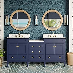 Kitchen Bath Collection Eleanor 72-inch Double Bathroom Vanity (Carrara/Royal Blue): Includes Royal Blue Cabinet with Authentic Italian Carrara Marble Countertop and White Ceramic Sinks