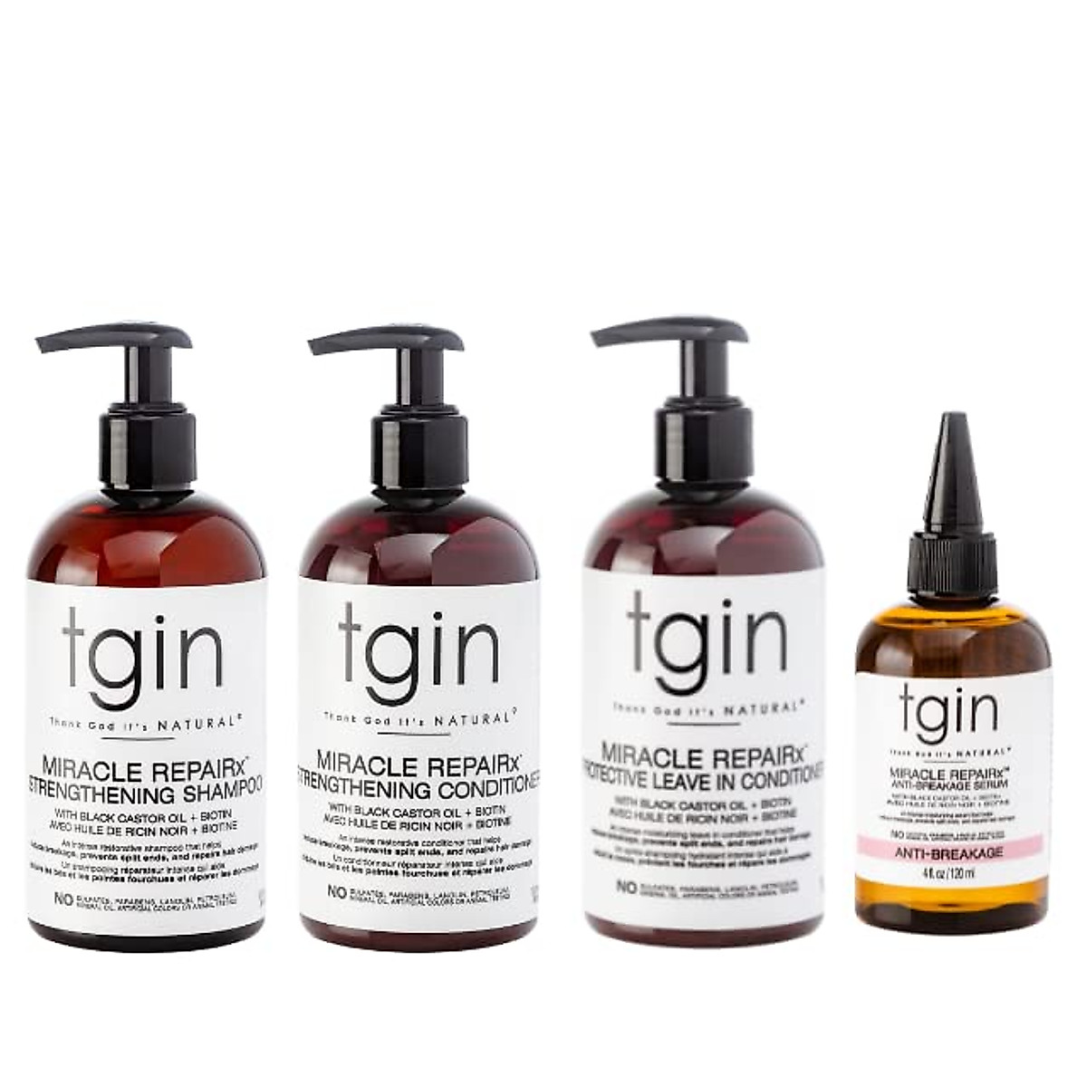 tgin The Growth Package: MRx Strengthening Shampoo and Conditioner, MRx Protective Leave In Conditioner, MRx Anti-Breakage Serum - Gift Set - For Damaged Hair - Repair - Protect - Restore