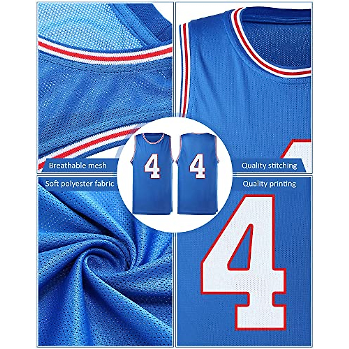 Funtery 12 Pcs Men Basketball Jerseys Mesh Basketball Uniform 2XL Reversible Number Printing Basketball Team Jersey for Men Blue