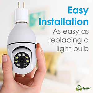 Keilini Light Bulb Security Camera, Keilani Light Bulb Security Camera, Keilini Security Camera, 360°Panoramic Surveillance Cam, 2.4GHz WiFi Smart 1080P Outdoor Security Camera Motion Detection