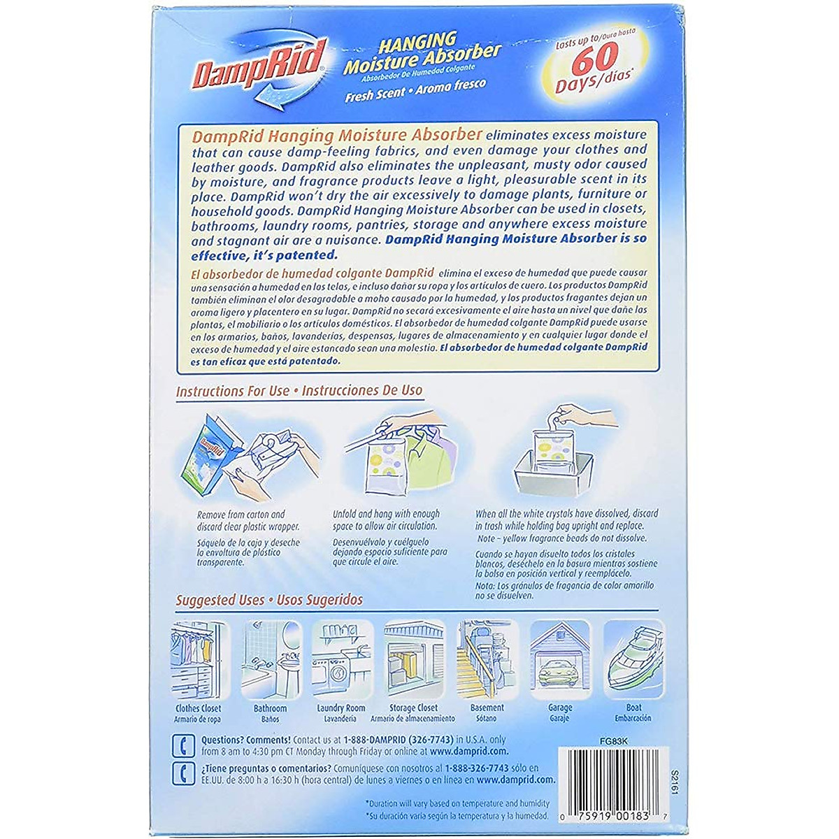 Damp Rid Hanging Moisture Absorber Fresh Scent 3-Bag 14 Ounces each (Pack of 1)